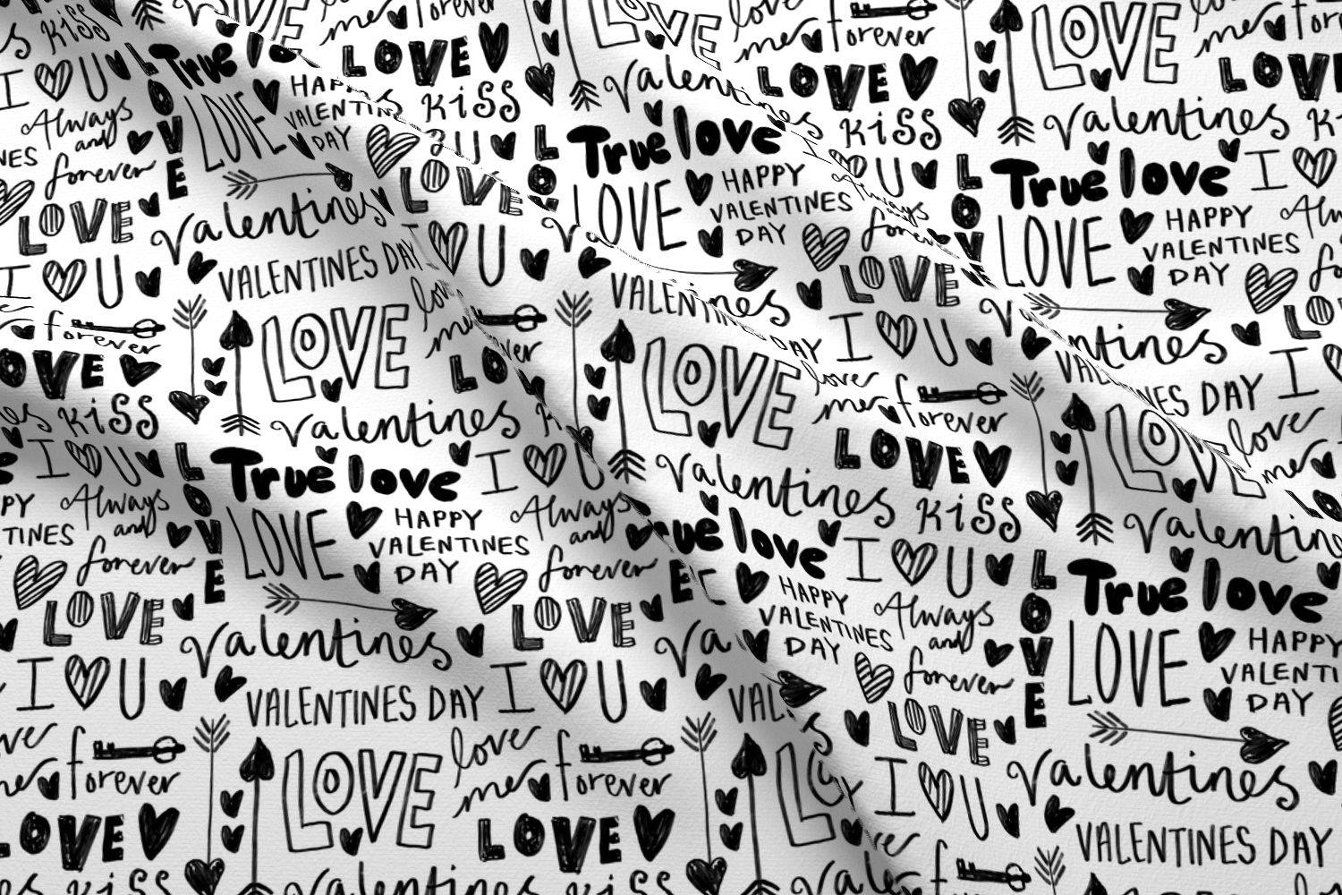Love Fabric Doodle Love Typography Love Fabric Valentines | Etsy