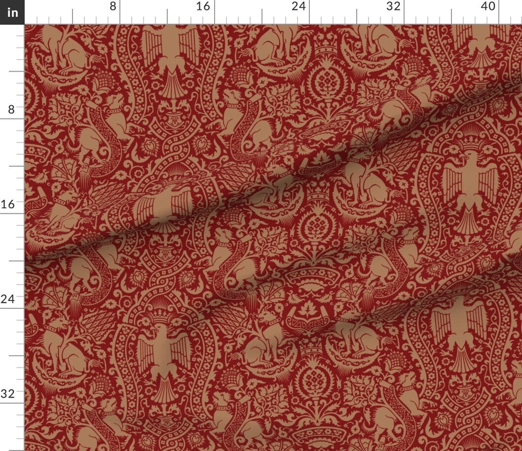 Damask Fabric Damask 3a by Muhlenkott Damask Red Gold | Etsy