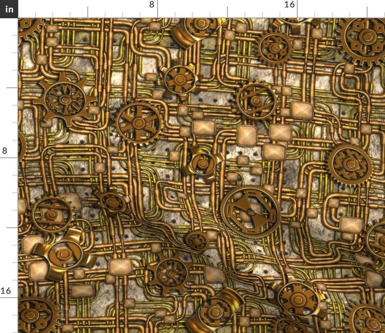 Steampunk Gears Pipes Fabric Steampunk Panel Gears and - Etsy
