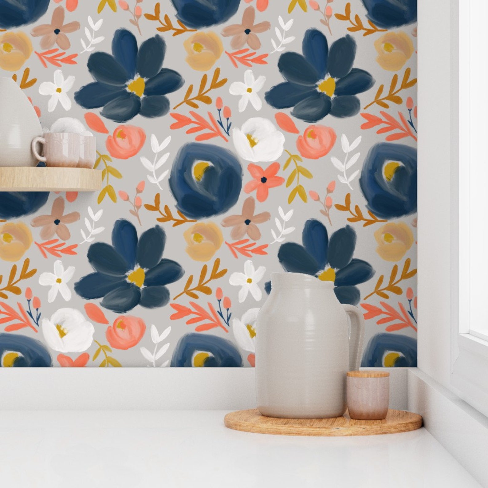 Rustic Wallpaper November's Florals Autumn by - Etsy