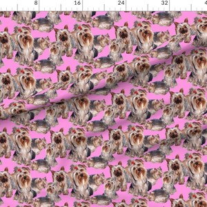 Yorkies on Pink Fabric Yorkies on Pink Background by Dogdaze Yorkshire ...