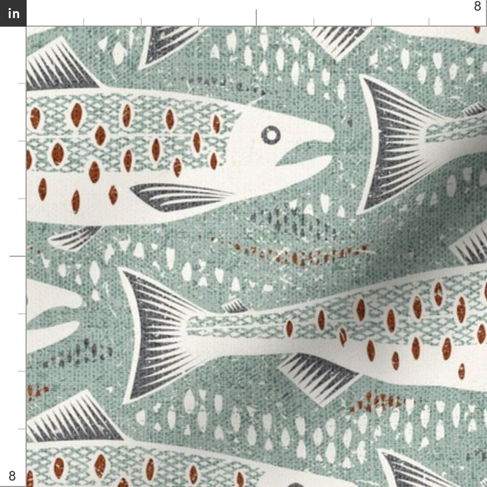 Salmon Fabric Salmon by Fleabat Mint Green Fish Trout - Etsy