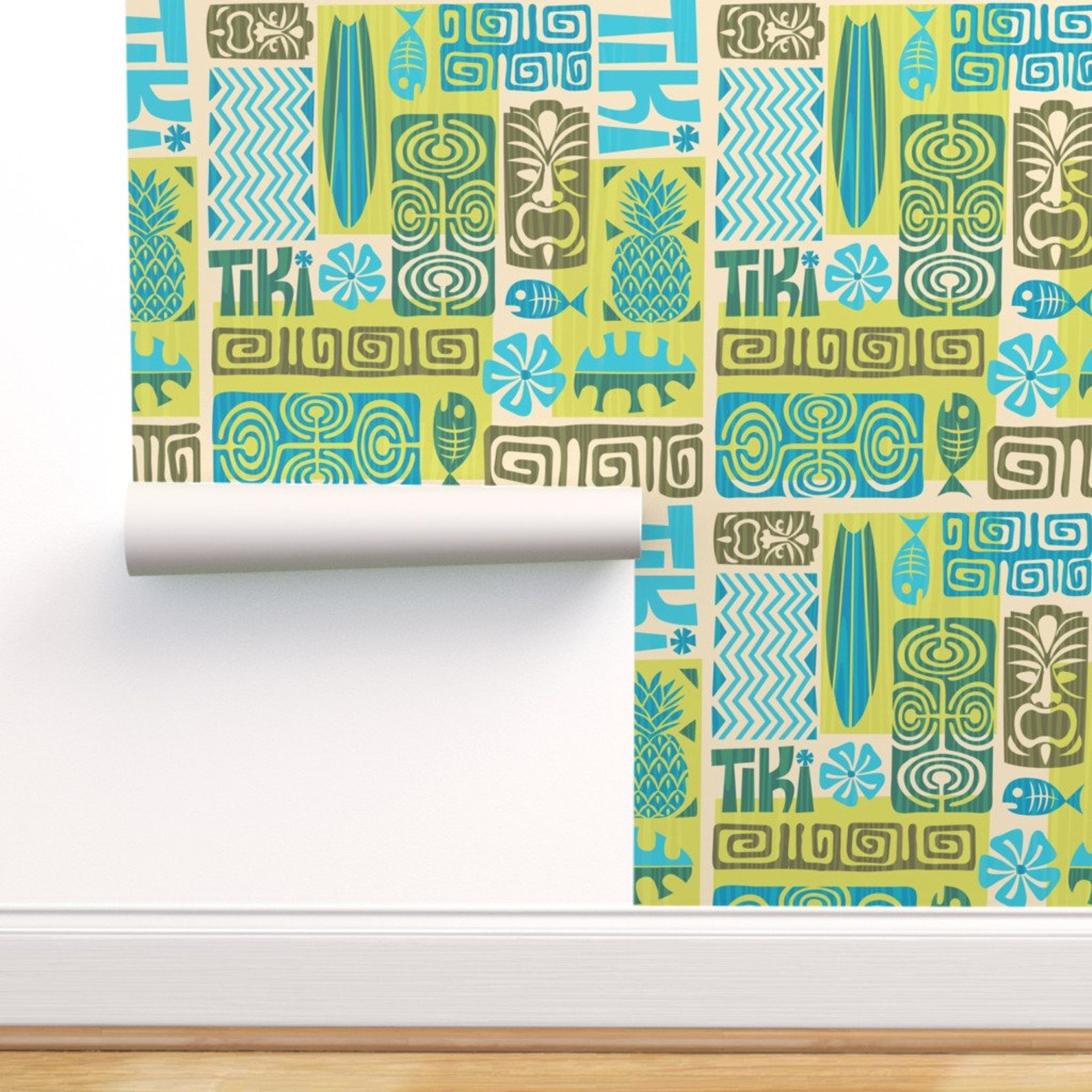 Tiki Wallpaper Retro Tiki by Pinkpineappledesign Tiki | Etsy