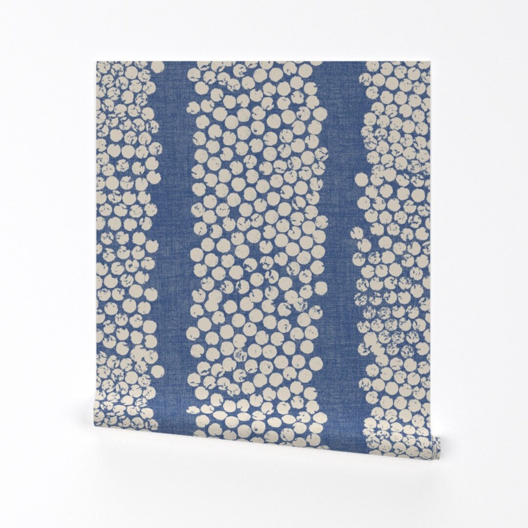 Dotted Stripe Wallpaper Cork Stamp Strips by Juliaschumacher Blue Cream ...