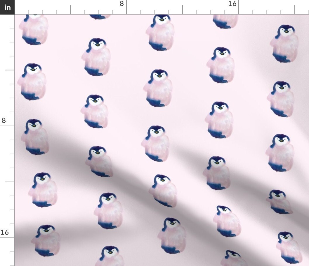 Penguin Fabric Baby Penguin Pink by Cest_la_viv Watercolor | Etsy