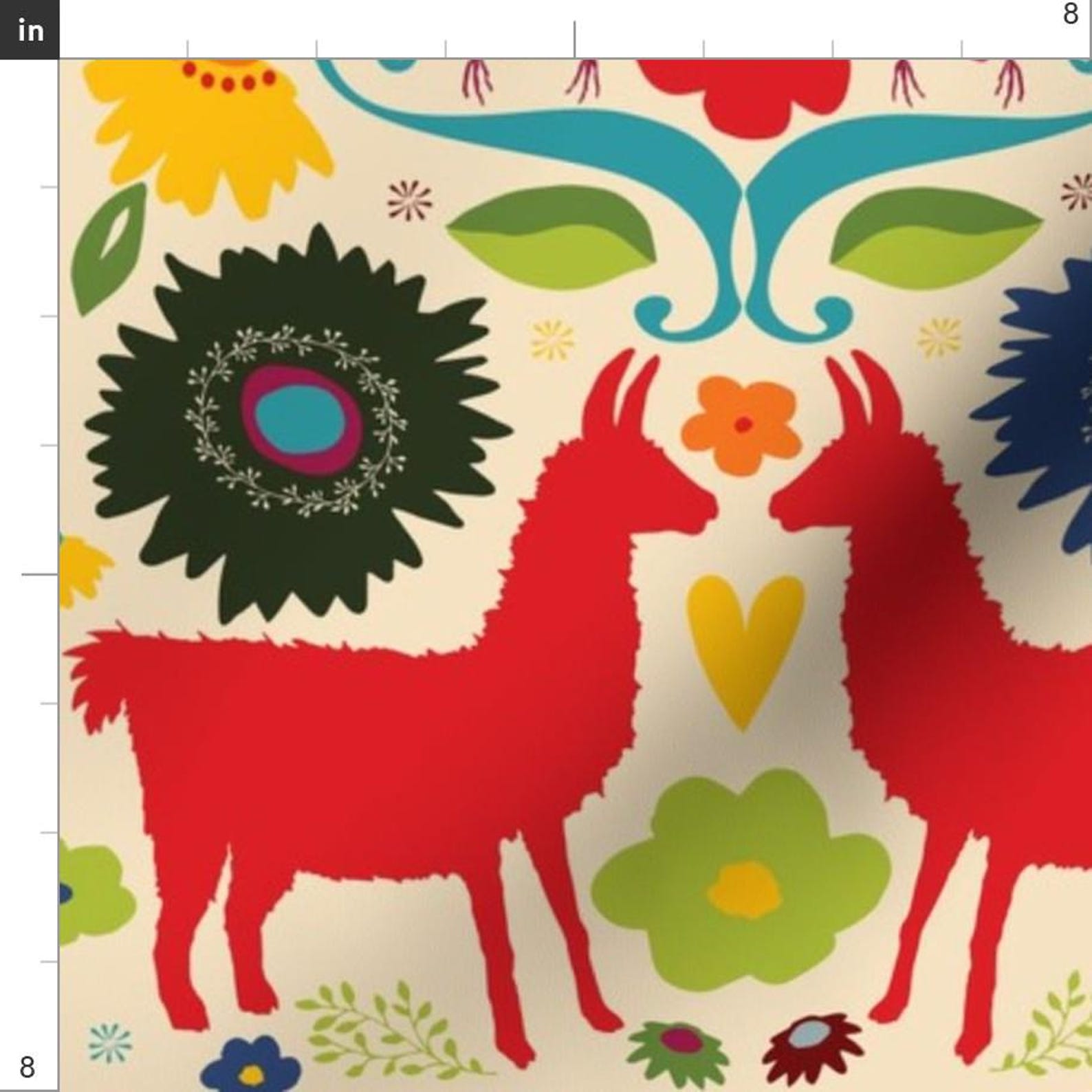 Folk Art Llamas Fabric - Llama Brightfolk by Onelittleprintshop - Block ...