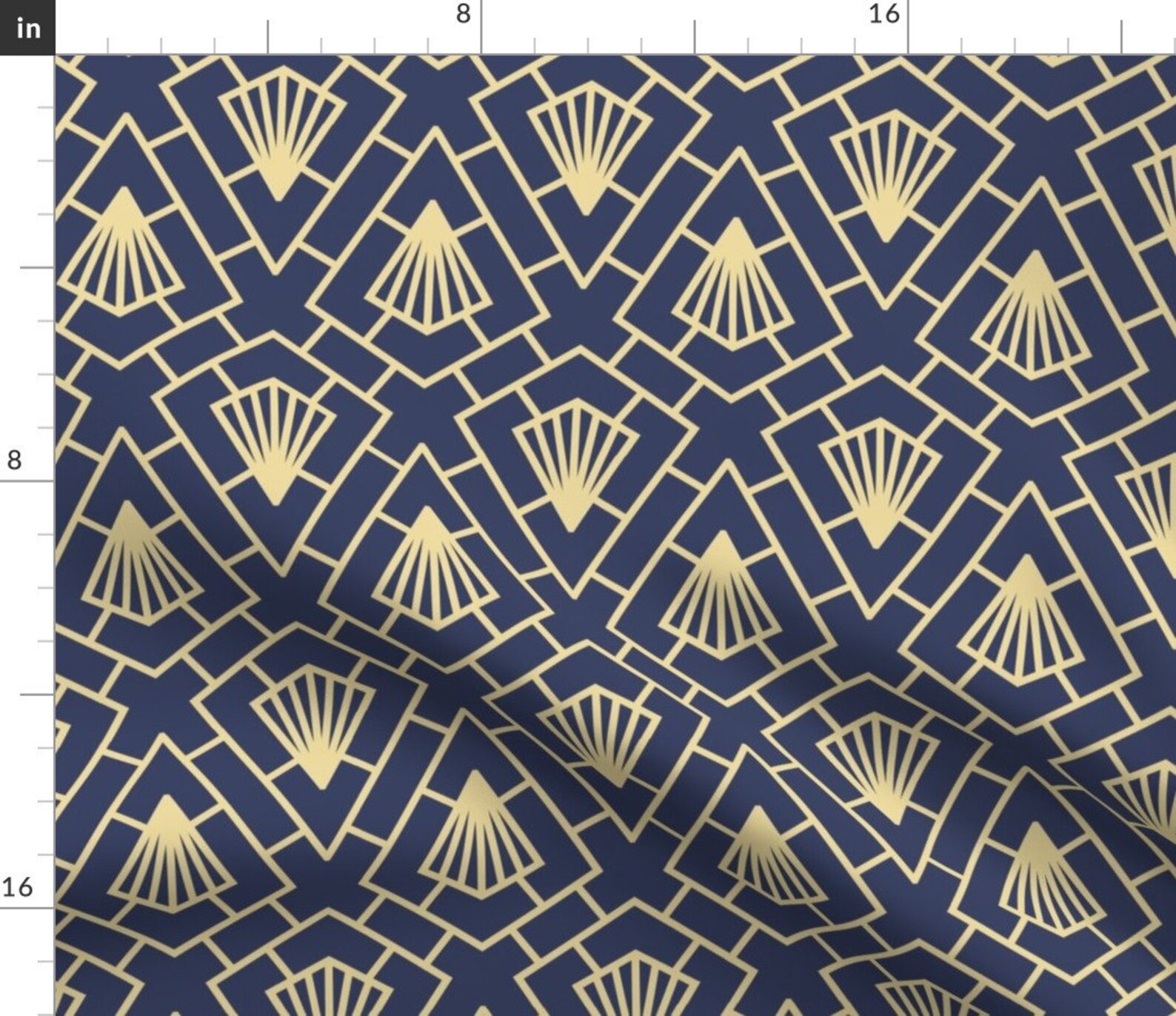 1920s Geometric Navy and Gold Fabric Art Deco Fan by - Etsy