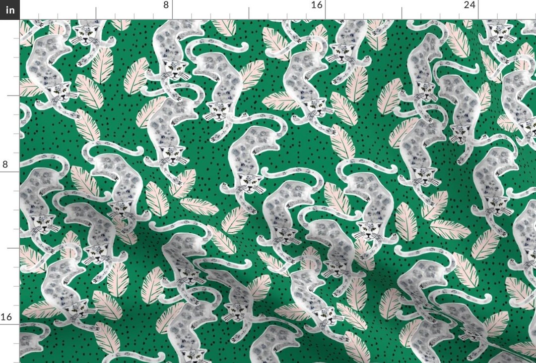 Jaguars on Green Fabric Tropicana Jaguar emerald by Nouveau Bohemian ...