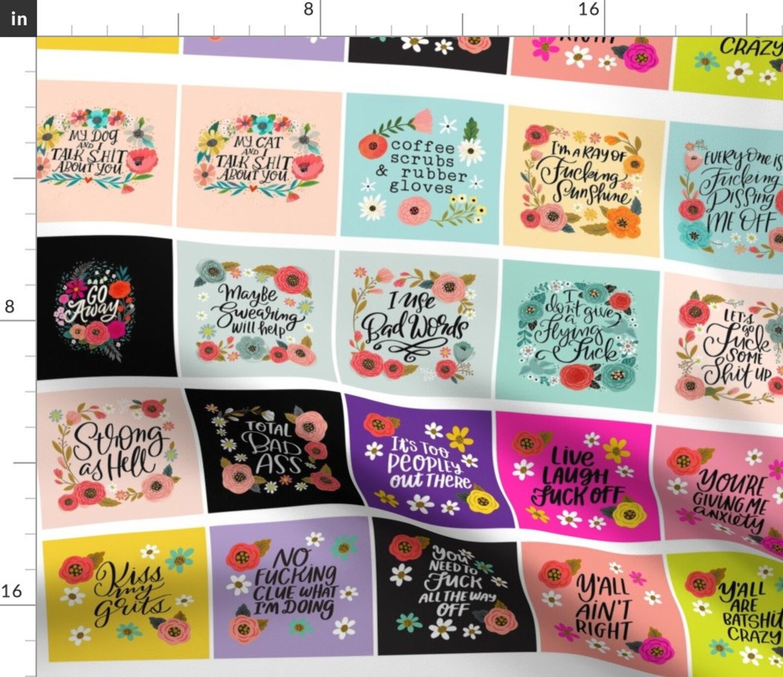 Sweary Fabric Fabric 4x4 Small Swears New by Cynthiafrenette | Etsy