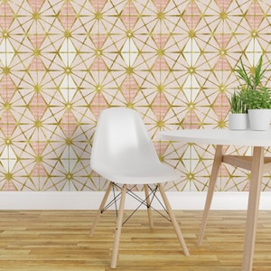 Geometric Wallpaper Faux Gold Blush Pink Geometric by - Etsy