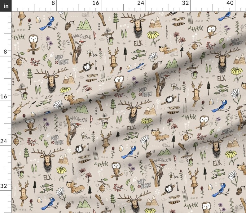 Woodland Fabric Elk and Blue Bird by Mulberry Tree - Etsy