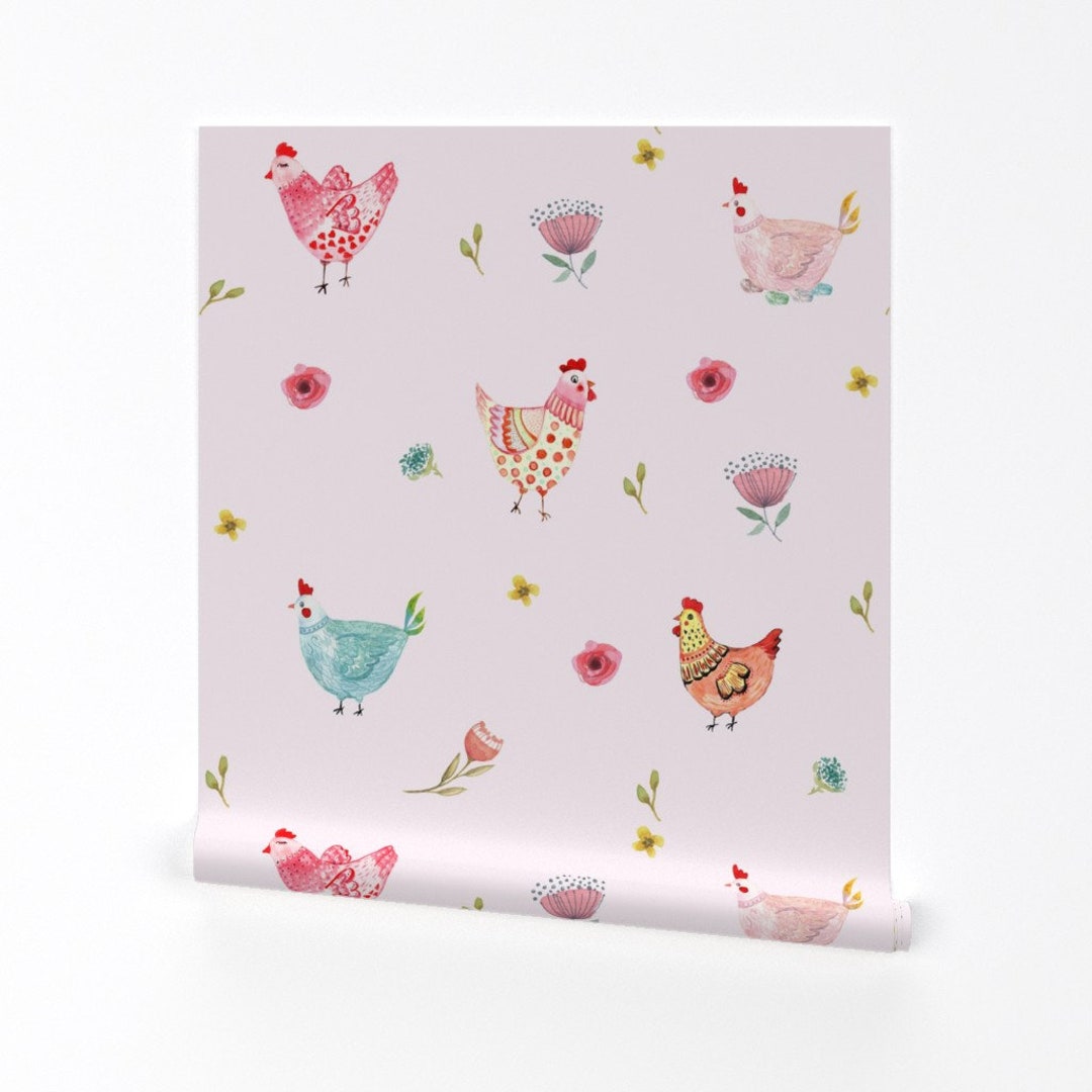 Chicken Wallpaper Polka Girls Pink by Shopcabin Pink Hens Chicken ...