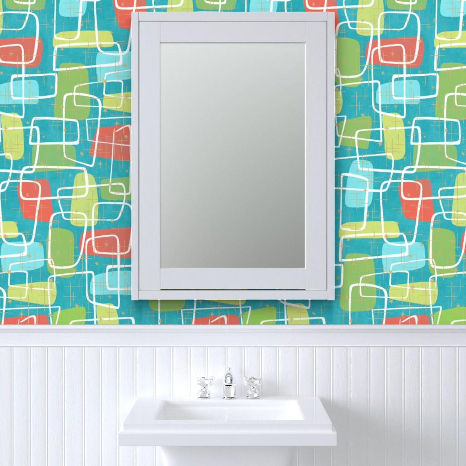 Mid-century Wallpaper - Atomic Mcm Grid in Surfside by Raqilu - Retro ...