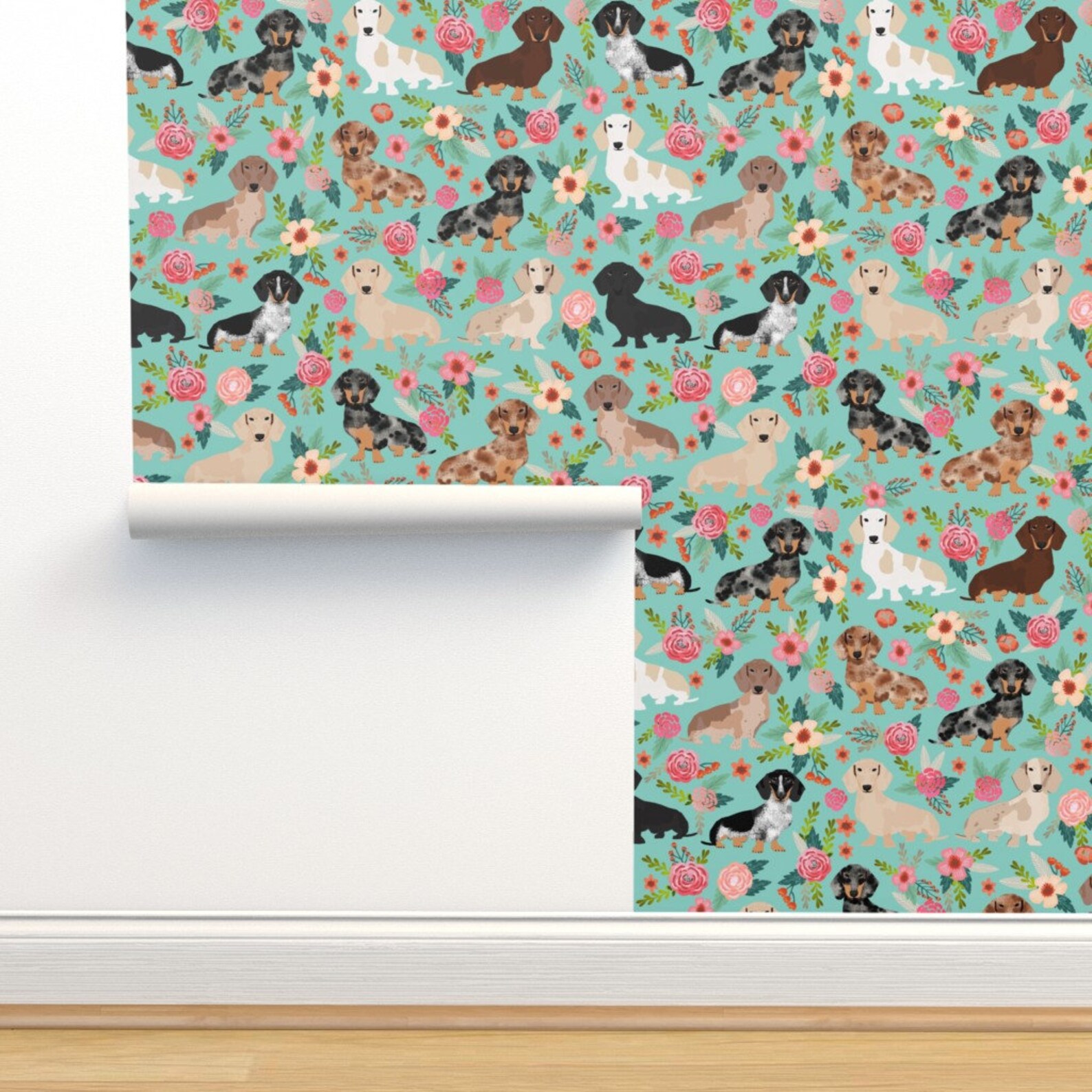 Doxie Wallpaper Doxie Dachshunds Florals Cute Dog by - Etsy