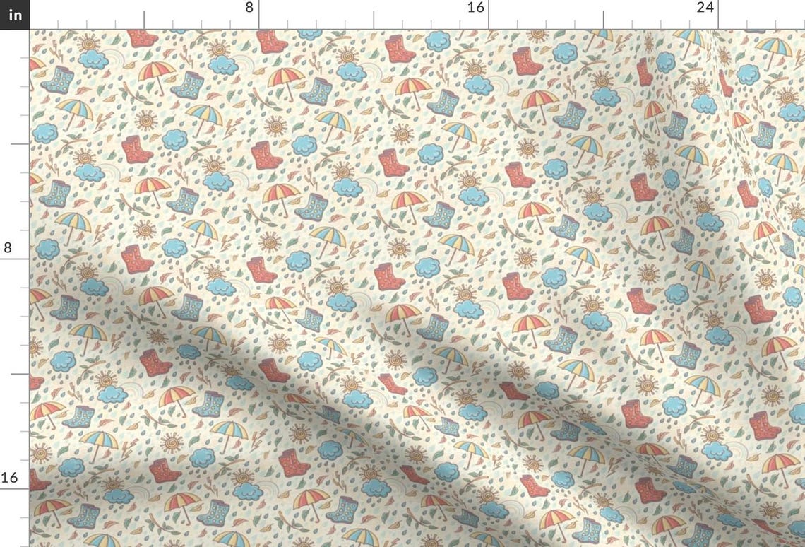 Rain Fabric - Rainy Days by Sandityche - Rain Umbrella Boots Pastel ...