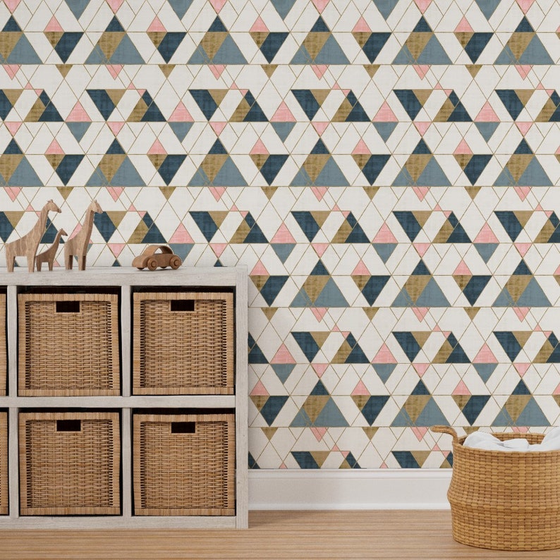 Mod Wallpaper Mod Triangles by Crystal Walen Gold Pink - Etsy