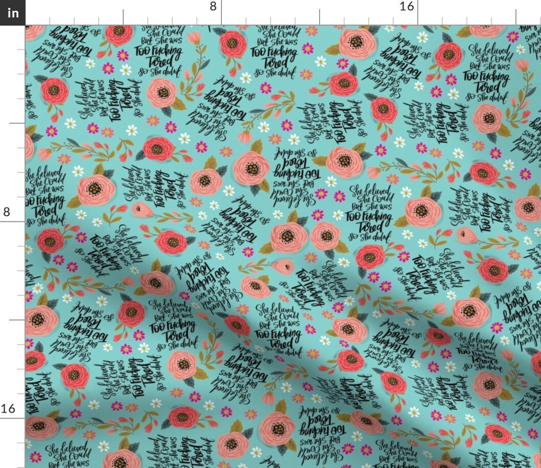 EXPLICIT Swear Fabric She Was Too Fcking Tired by | Etsy