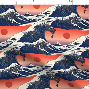 Pug Ocean Waves Illustration Fabric the Great Wave of Black - Etsy