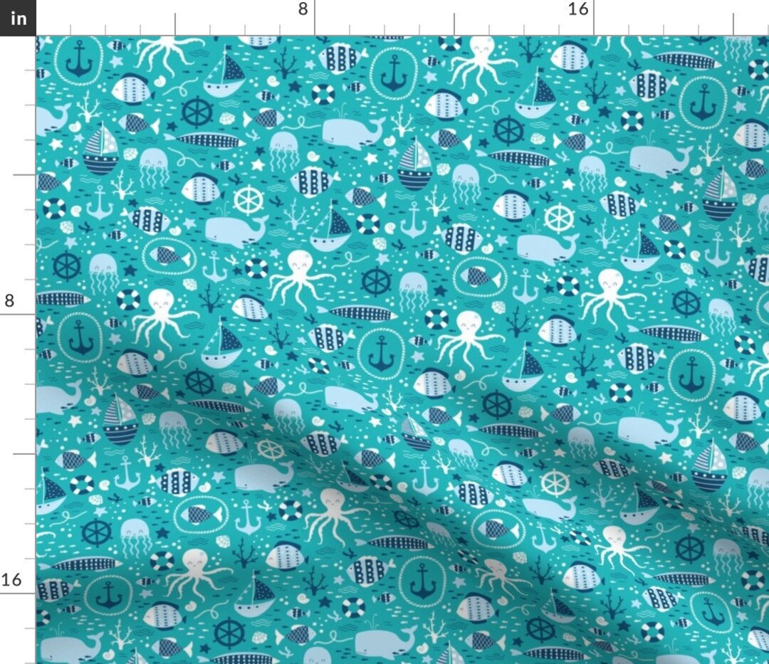 Modern Nautical Nursery Fabric Sea Life by Innamoreva Blue - Etsy