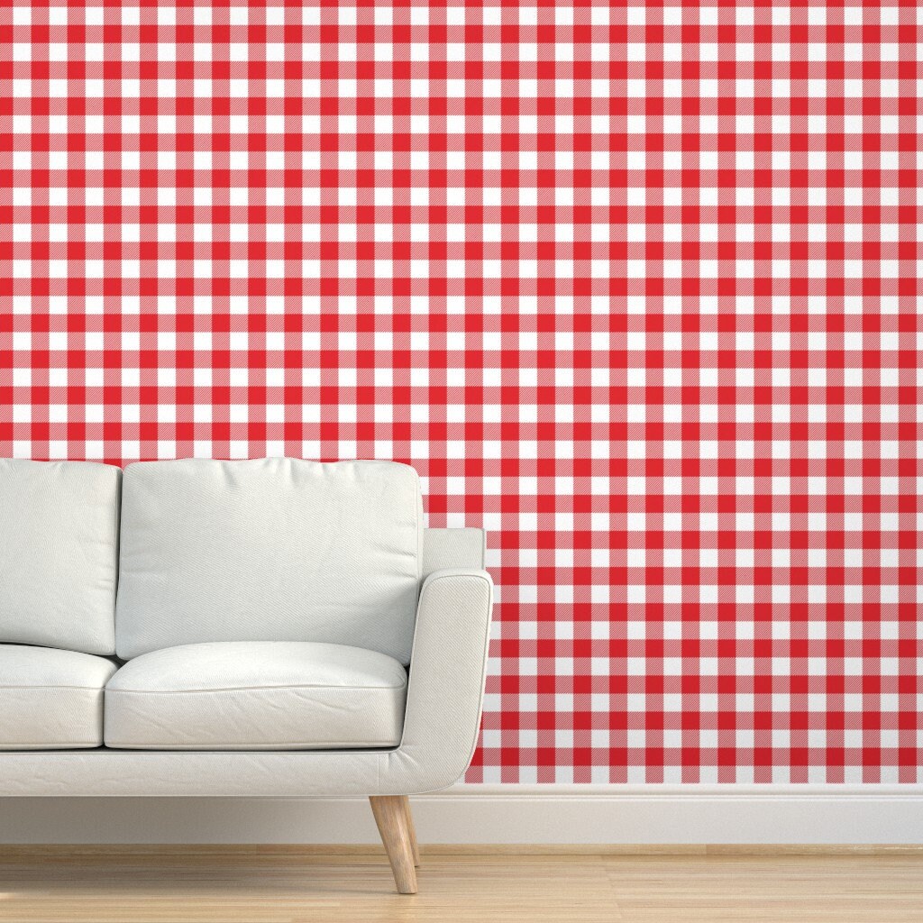 Modern Gingham Wallpaper Gingham Red One by Juliesfabrics - Etsy