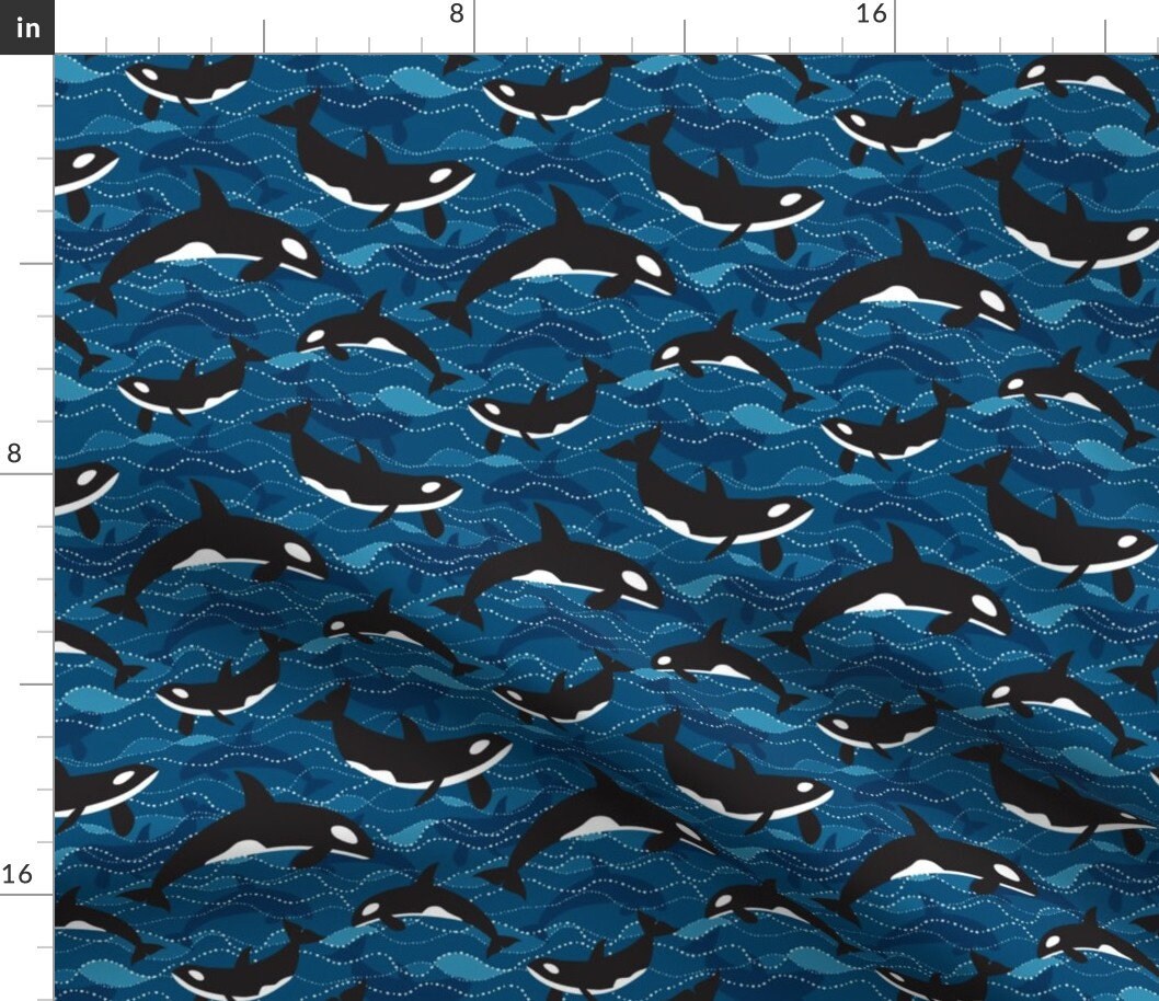 Ocean Orcas Fabric Deep Sea Orcas By Robyriker Summer Orca - Etsy