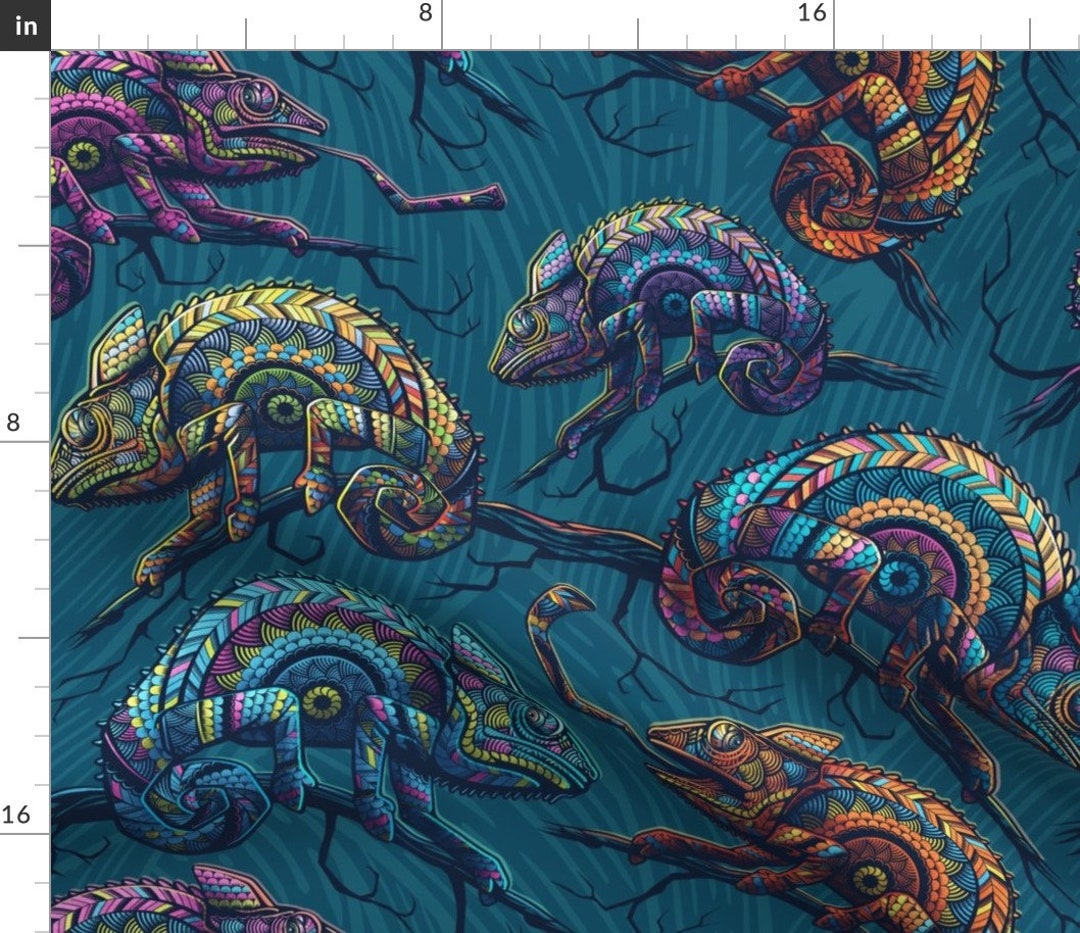Chameleon Fabric Colored Chameleons by Joel Jensen Blue Reptiles Kids ...