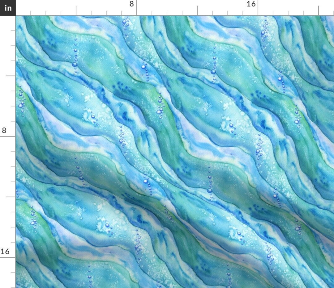 Watercolor Summer Ocean Fabric Diagonal Marine Pattern by - Etsy