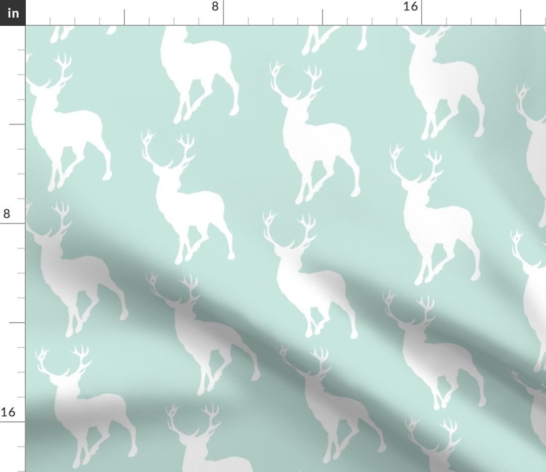 Blue White Buck Fabric Buck in White on Mint Deer - Etsy