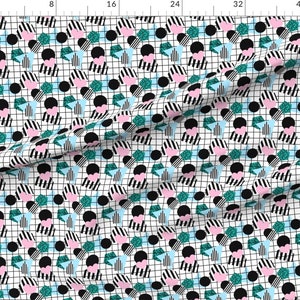 Retro Modern Geometric Fabric Retro Shapes on Grid by Sylviaoh Retro ...