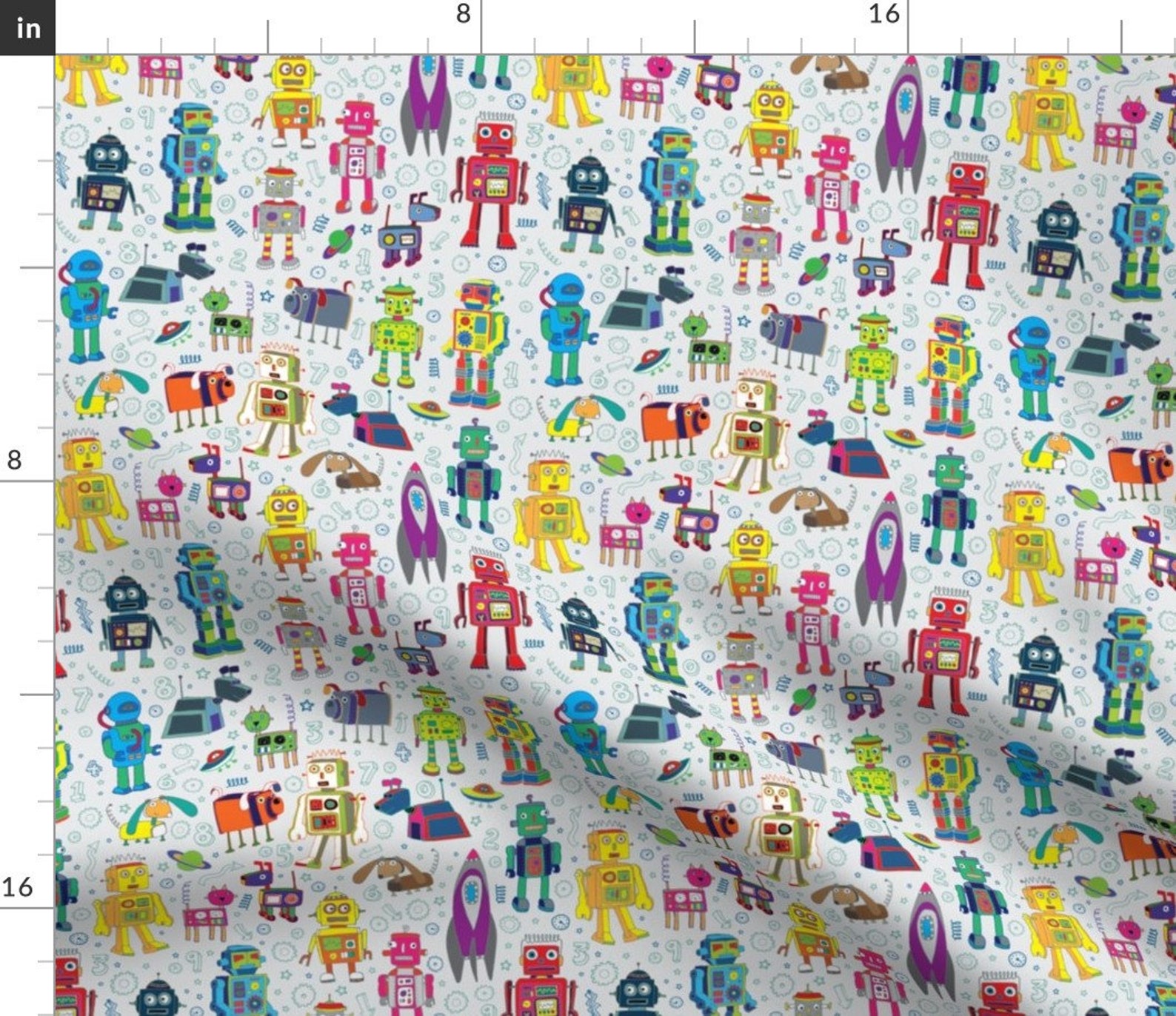 Robots Fabric Robots in Space on Grey by Cecca Astronomy - Etsy