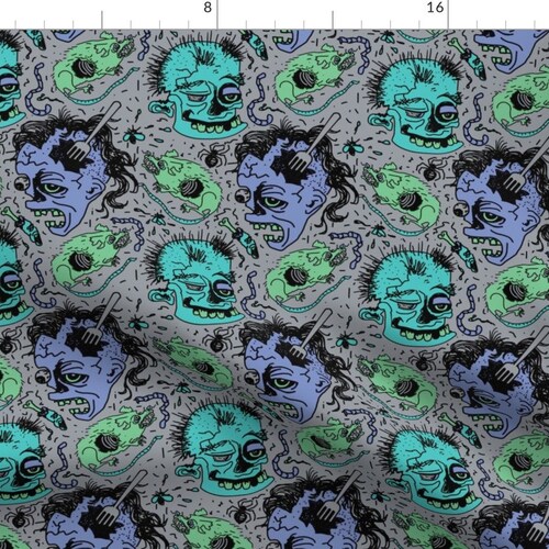 Zombie Fabric Zombie Grossness by Abbieuproot Zombie Gray - Etsy