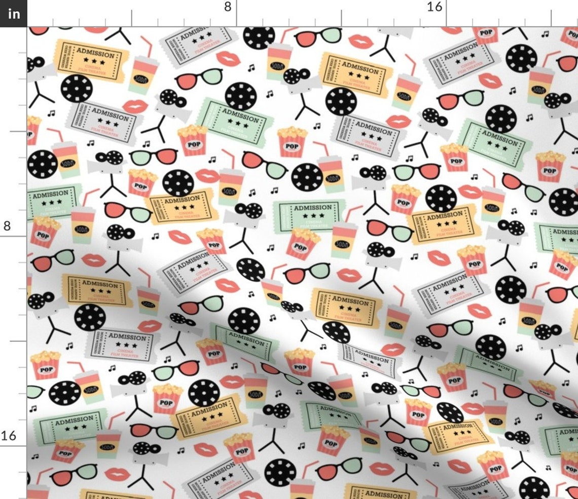 Movie Theater Fabric Let's Go See A Movie Film Theater | Etsy