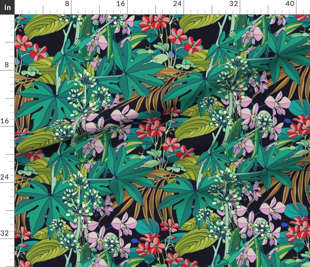 Nature Bohemian Green Leaves Pattern Fabric Secret Oasis - Etsy