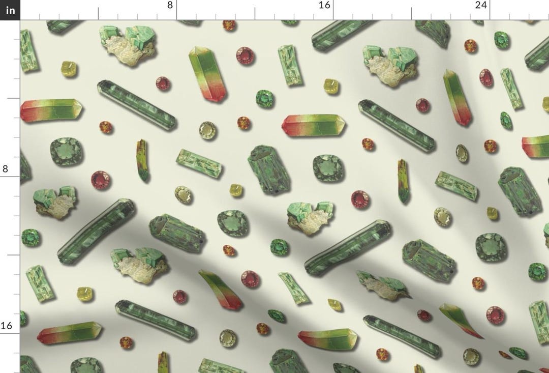 Geometric Crystals Gems Green Fabric - Emerald Precious Stones - Bone ...