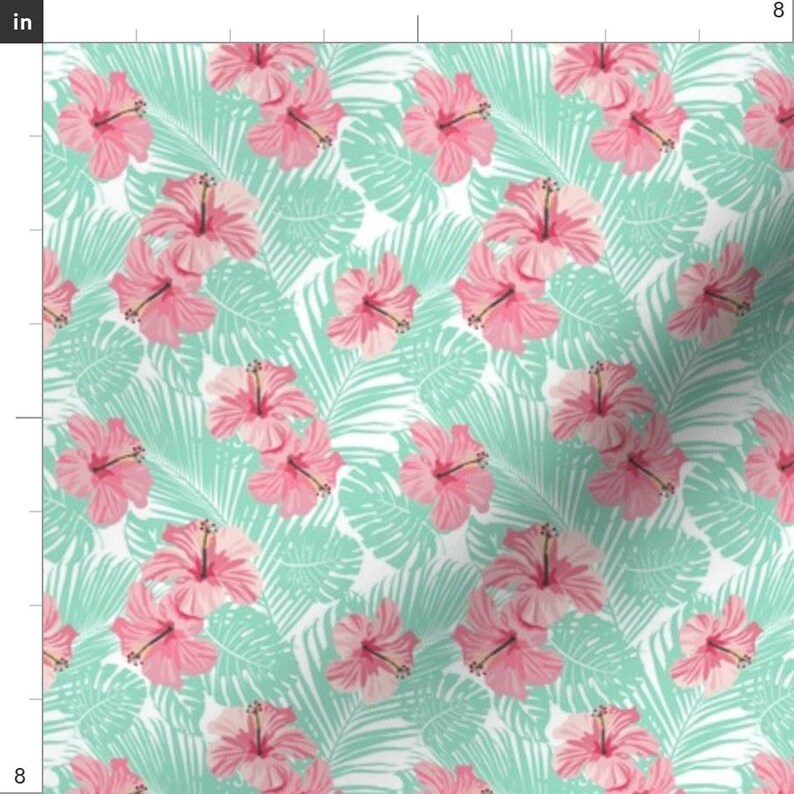 Hibiscus Fabric Hibiscus Tropical Flowers Floral on Teal - Etsy