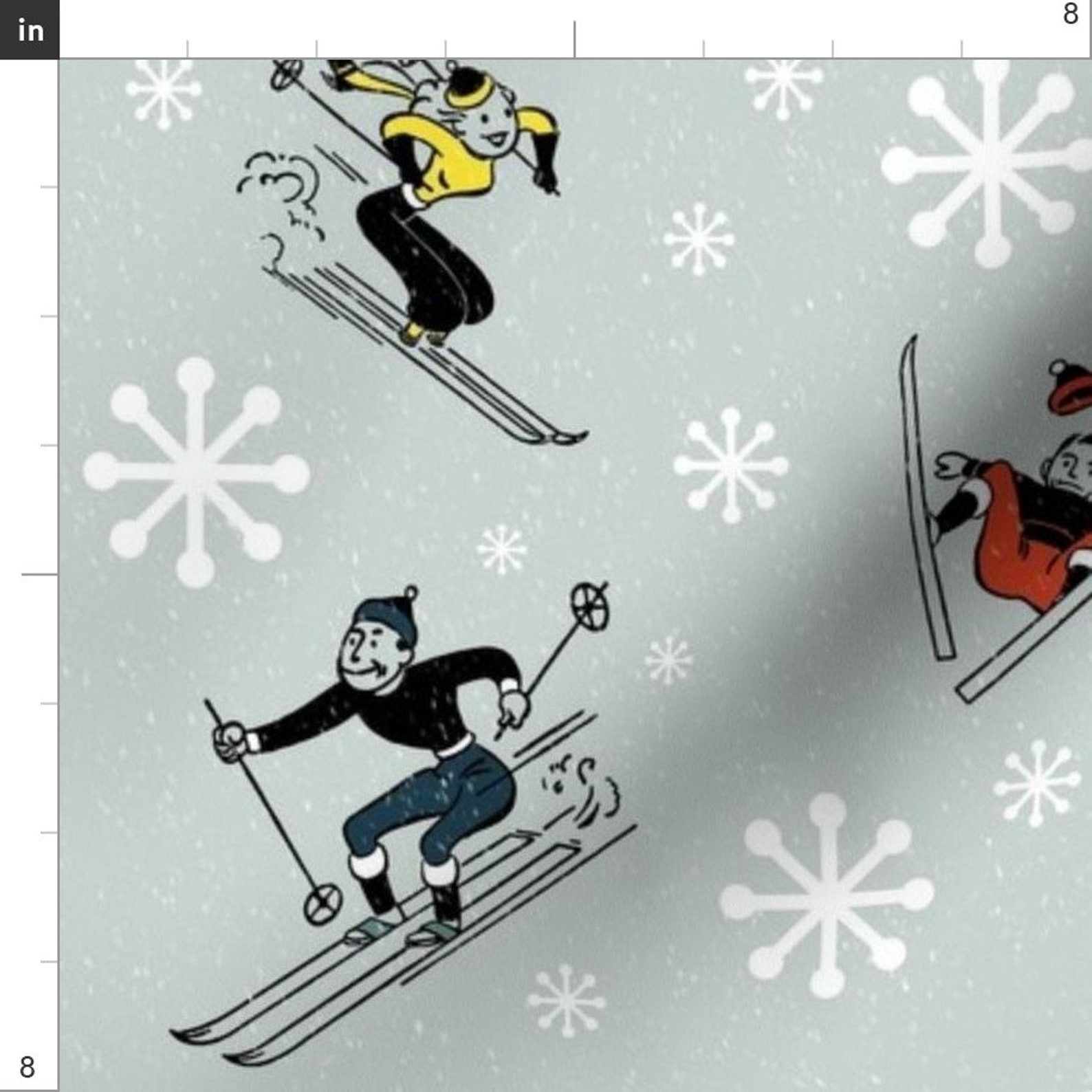 Retro Fabric Skiing Winter Snow Ice Alpine 50s Throwback - Etsy