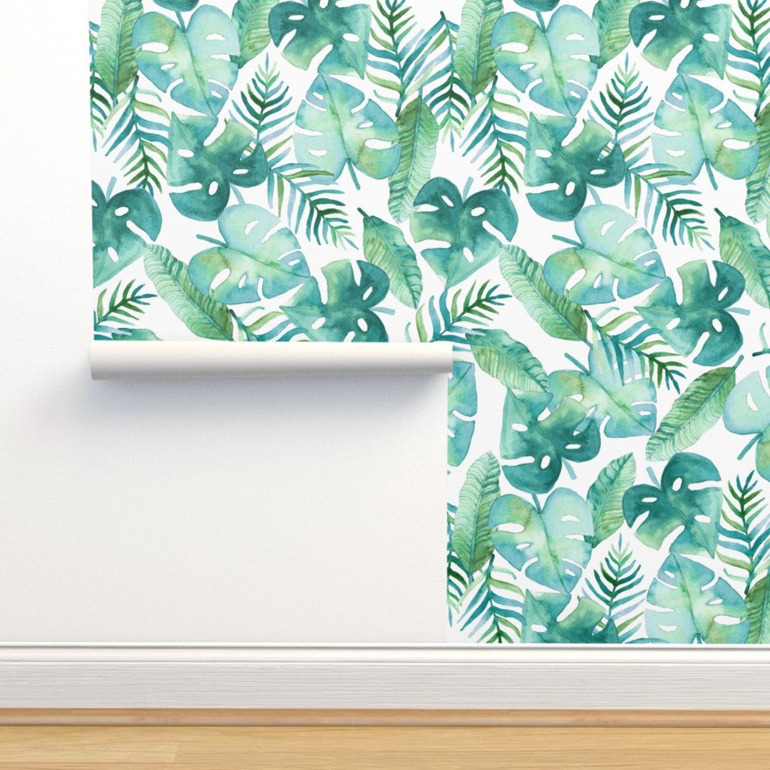 Tropical Wallpaper Cyan Tropical Jungle by Tangerine-tane - Etsy