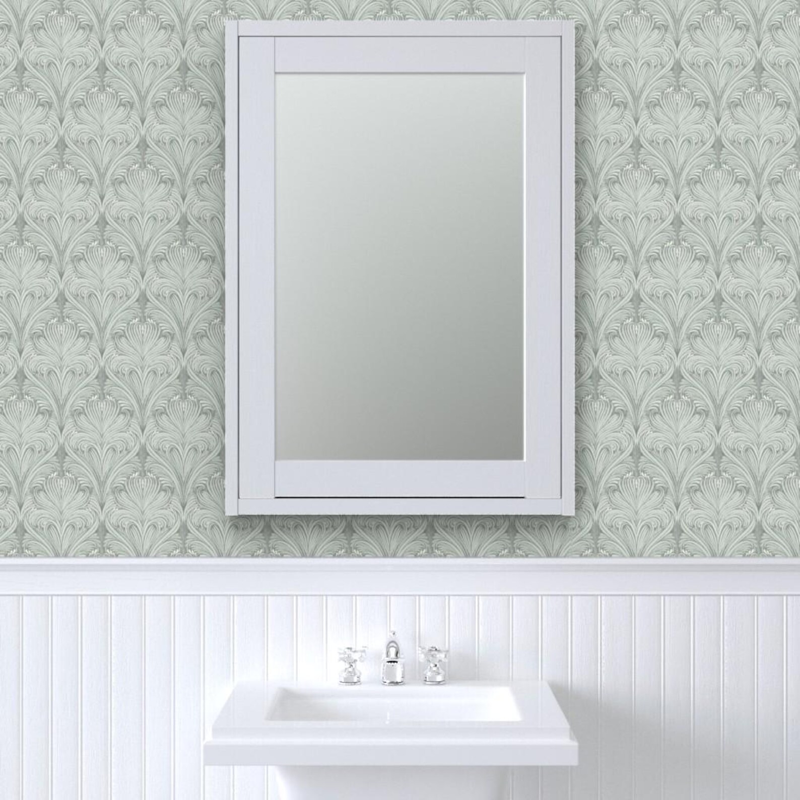 Elegant Damask Removable Peel and Stick Wallpaper - Grey Green Pale ...