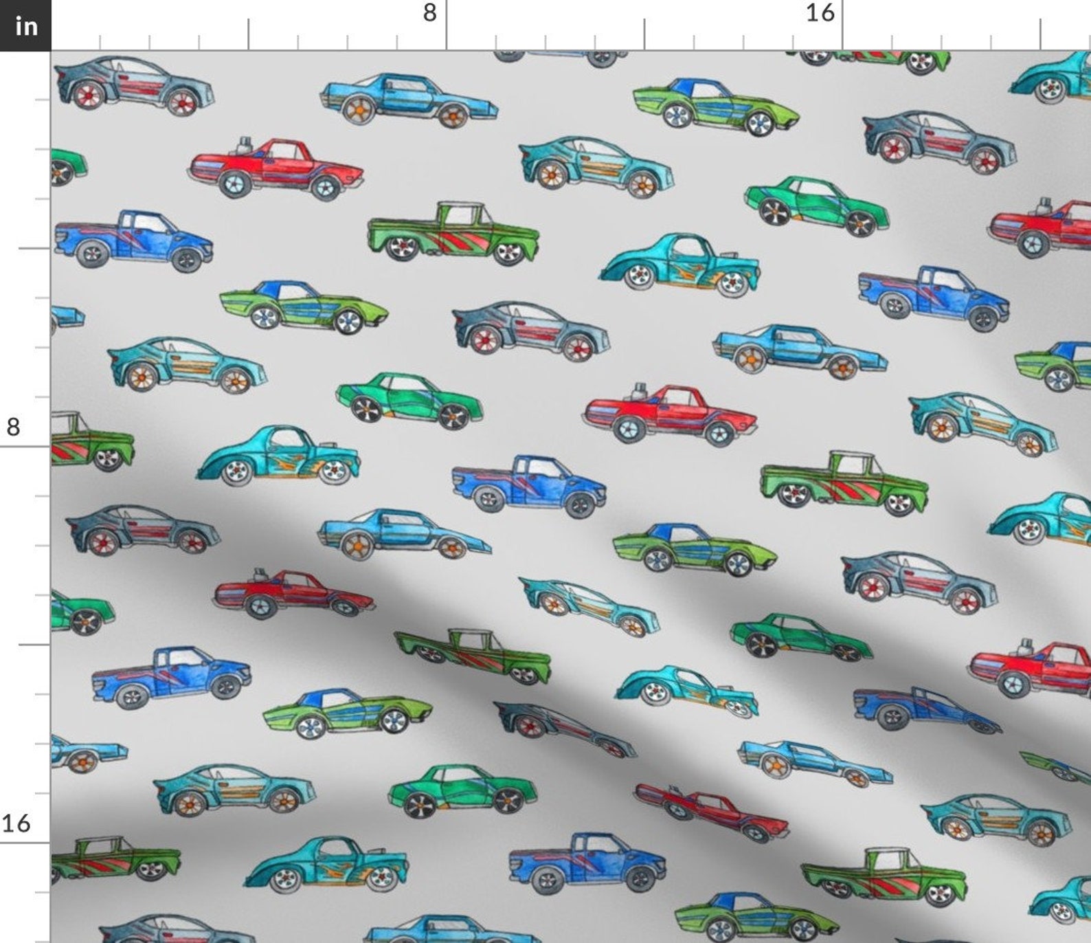Toy Cars Fabric Little Toy Cars in Watercolor on Grey by | Etsy