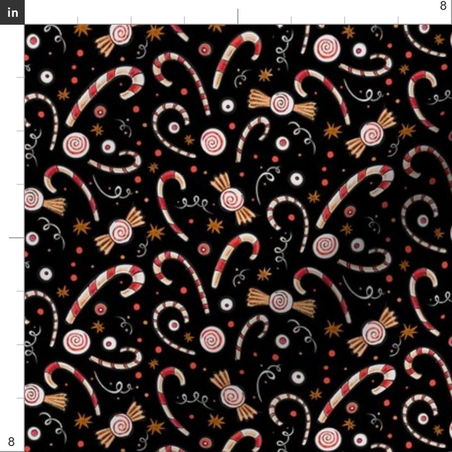 Candy Cane Fabric Peppermint Candy on Black by - Etsy