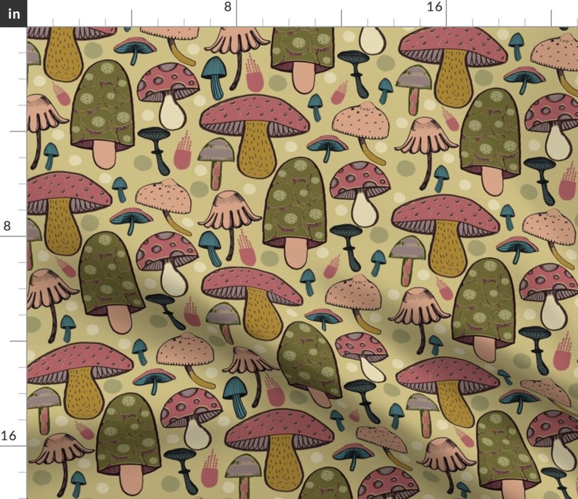 Mod Toadstool Fabric Autumn Toadstools by Slumbermonkey - Etsy
