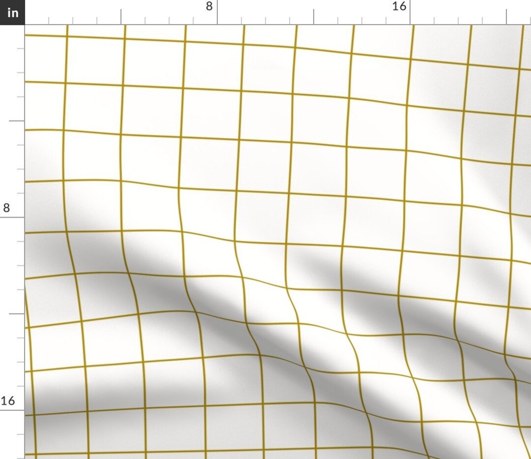 Yellow Grid Fabric Mustard Grids on White Irregular by Sunny Afternoon ...