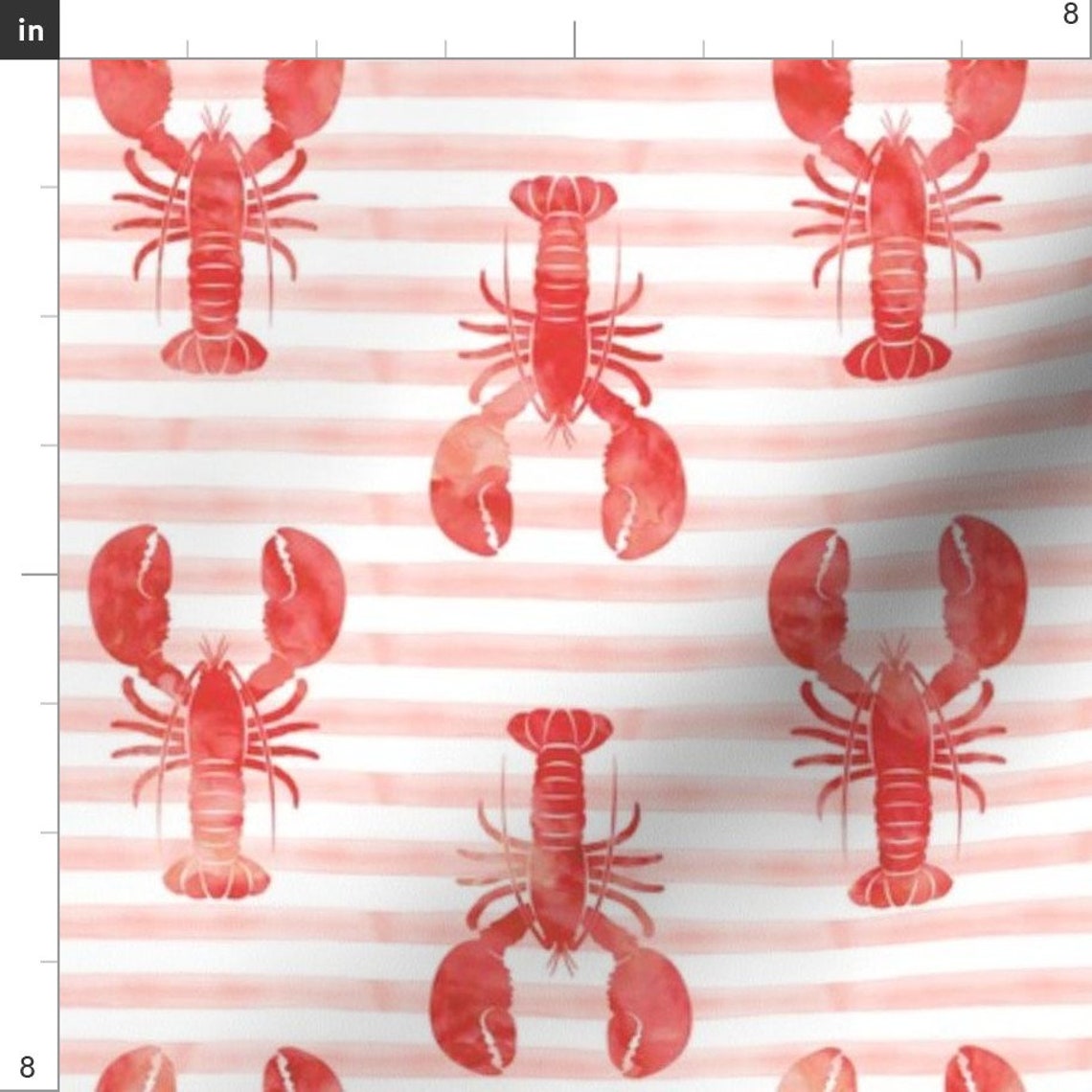 Lobster Fabric Lobsters on Stripes Pink Red by - Etsy