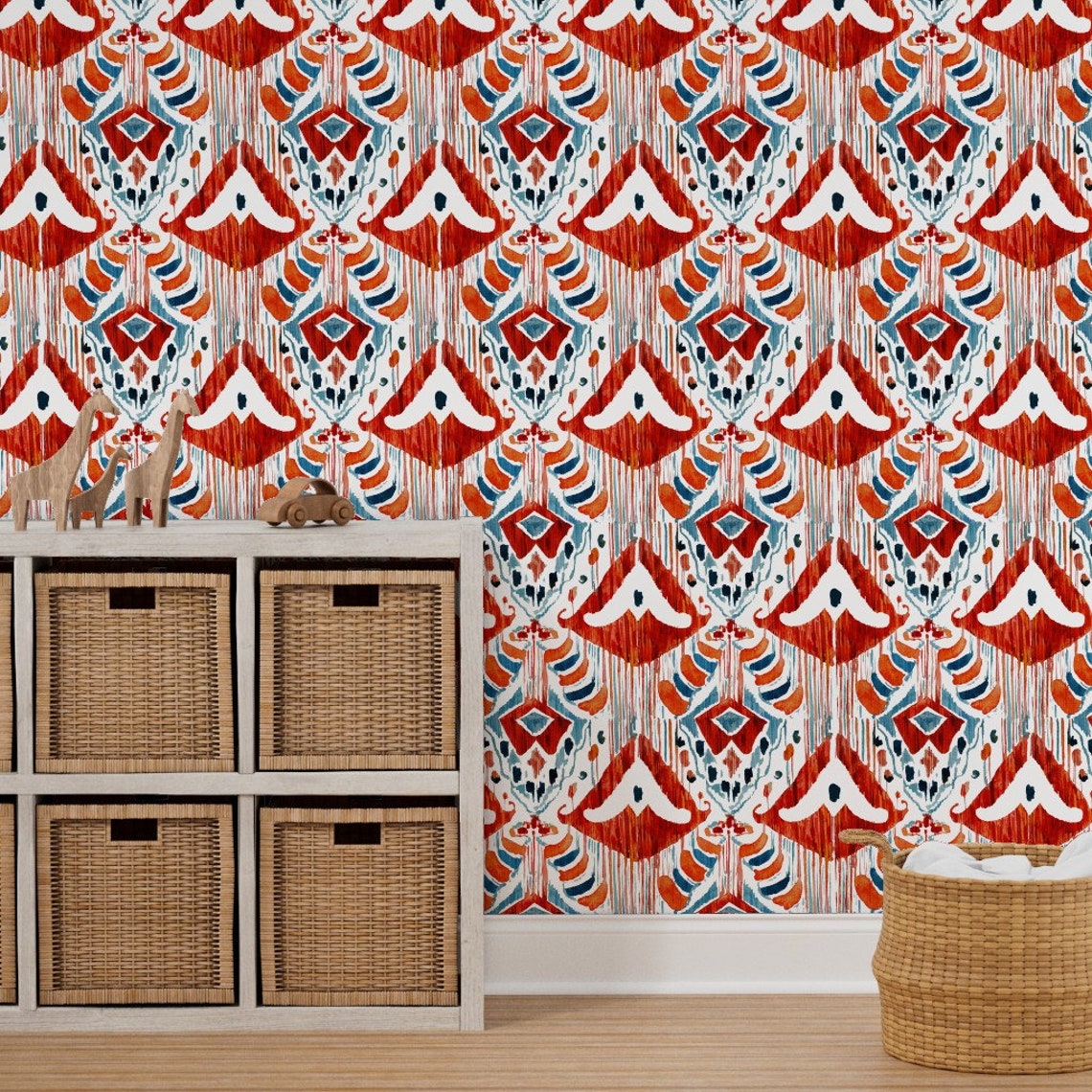 Ikat Wallpaper Balinese Red Ikat by Tasiania Ikat Red Blue - Etsy
