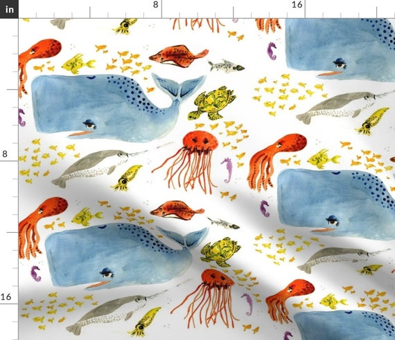 Nautical Sea Creatures Fabric Underwater Friends By Taraput | Etsy