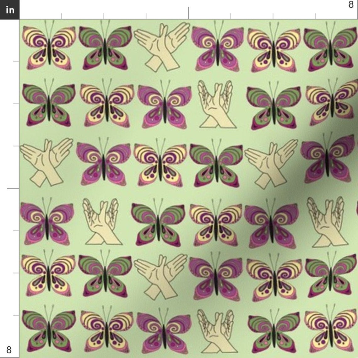 ASL Butterfly Fabric ASL Butterfly Green American Sign - Etsy