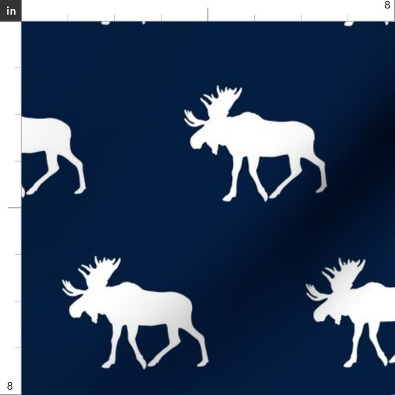 Moose Fabric Moose / White on Navy Custom Fabric by Little - Etsy