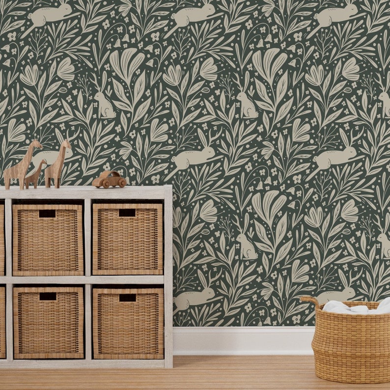 Jackalope Wallpaper Antlered Rabbits in the Flowers by - Etsy