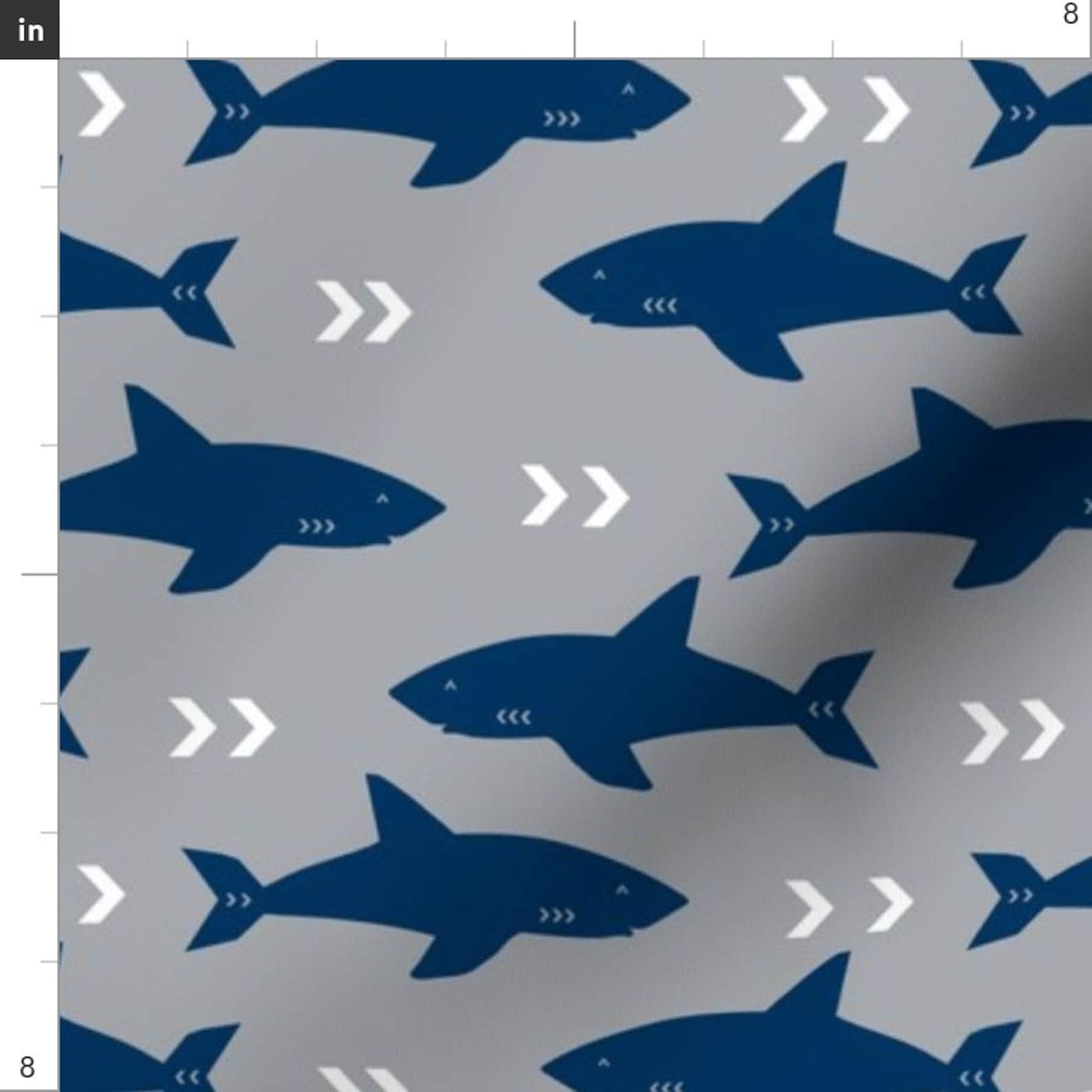Shark Fabric Shark Fabric Fish Sharks Navy Fabric by - Etsy