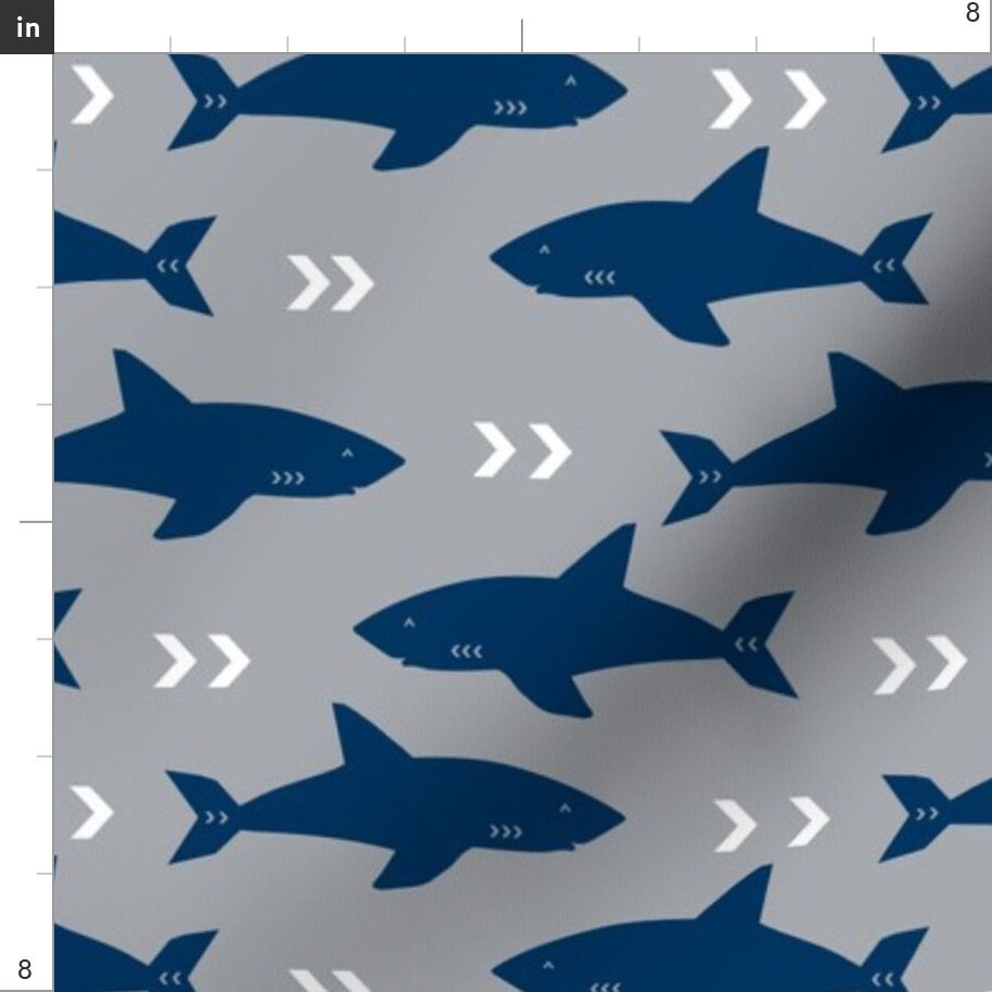 Shark Fabric Shark Fabric Fish Sharks Navy Fabric by - Etsy